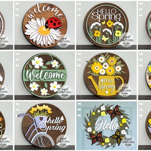 Hello Spring Wood Round Sign SVG, Wildflowers Door Hanger SVG ...