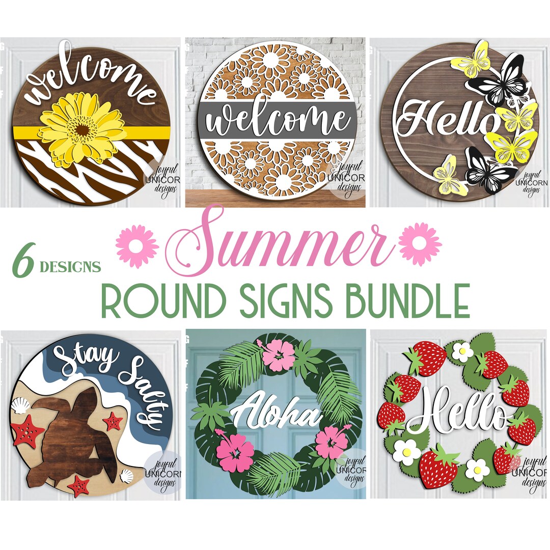 Summer Round Signs SVG Bundle, Summer Welcome Door Hangers, Beach Sign ...