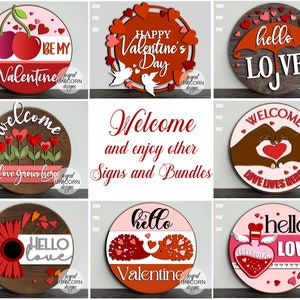 Valentines Day Welcome Sign SVG, Wood Round Sign SVG, Heart Door Hanger ...