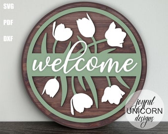 Hello Spring Wood Round Sign SVG, Wildflowers Door Hanger SVG ...