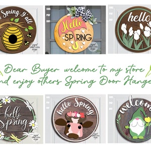 Hello Spring Sign SVG, Spring Door Hanger SVG, Daisy Round Sign SVG ...