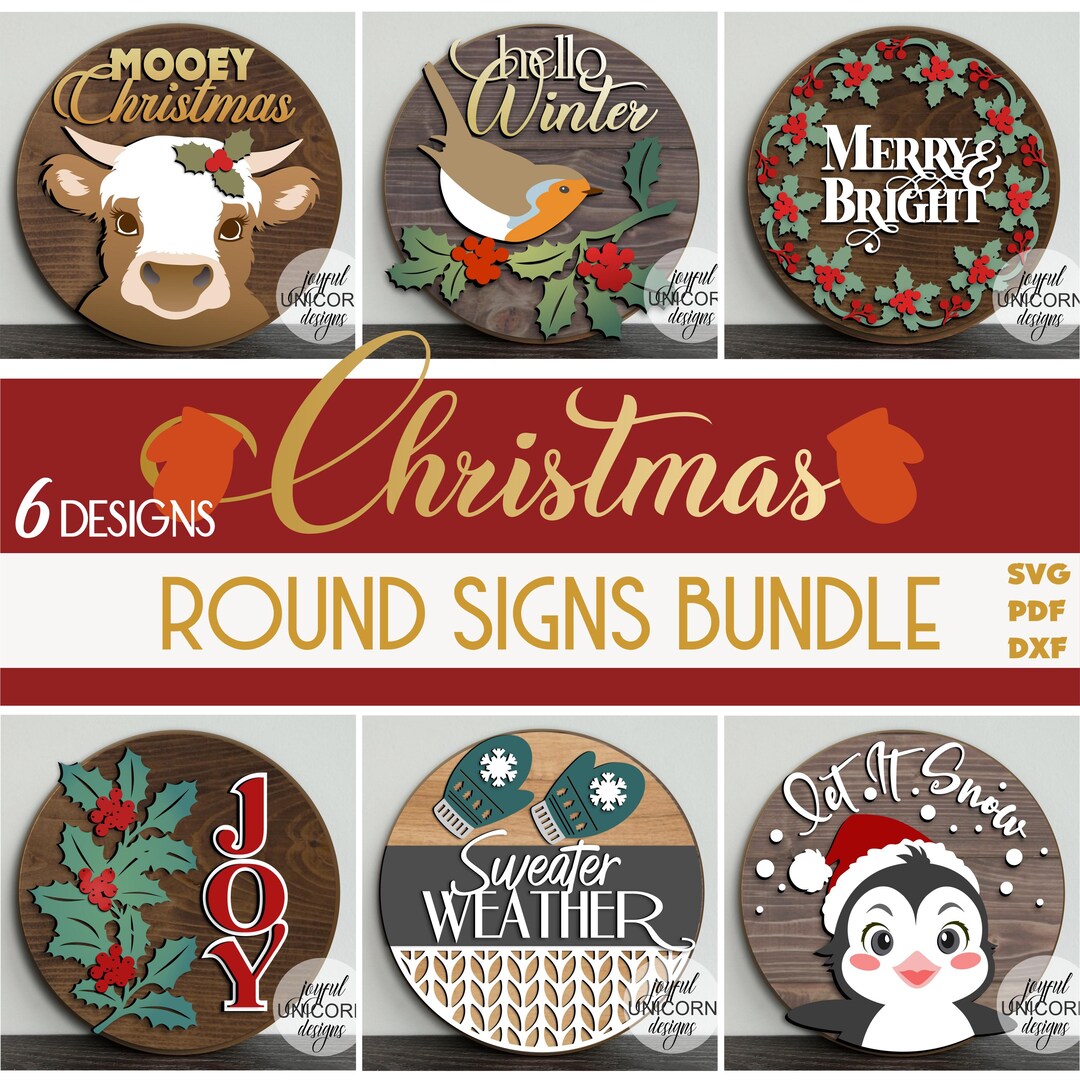 Christmas Wood Round Signs SVG Bundle, Winter Holiday Signs, Glowforge ...
