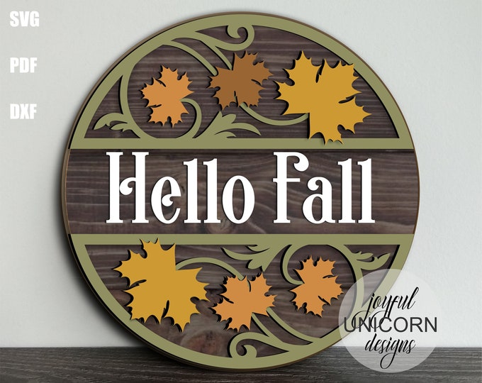 Welcome Maple Leaf Pattern Sign, Digital Download, Round Door Hanger ...