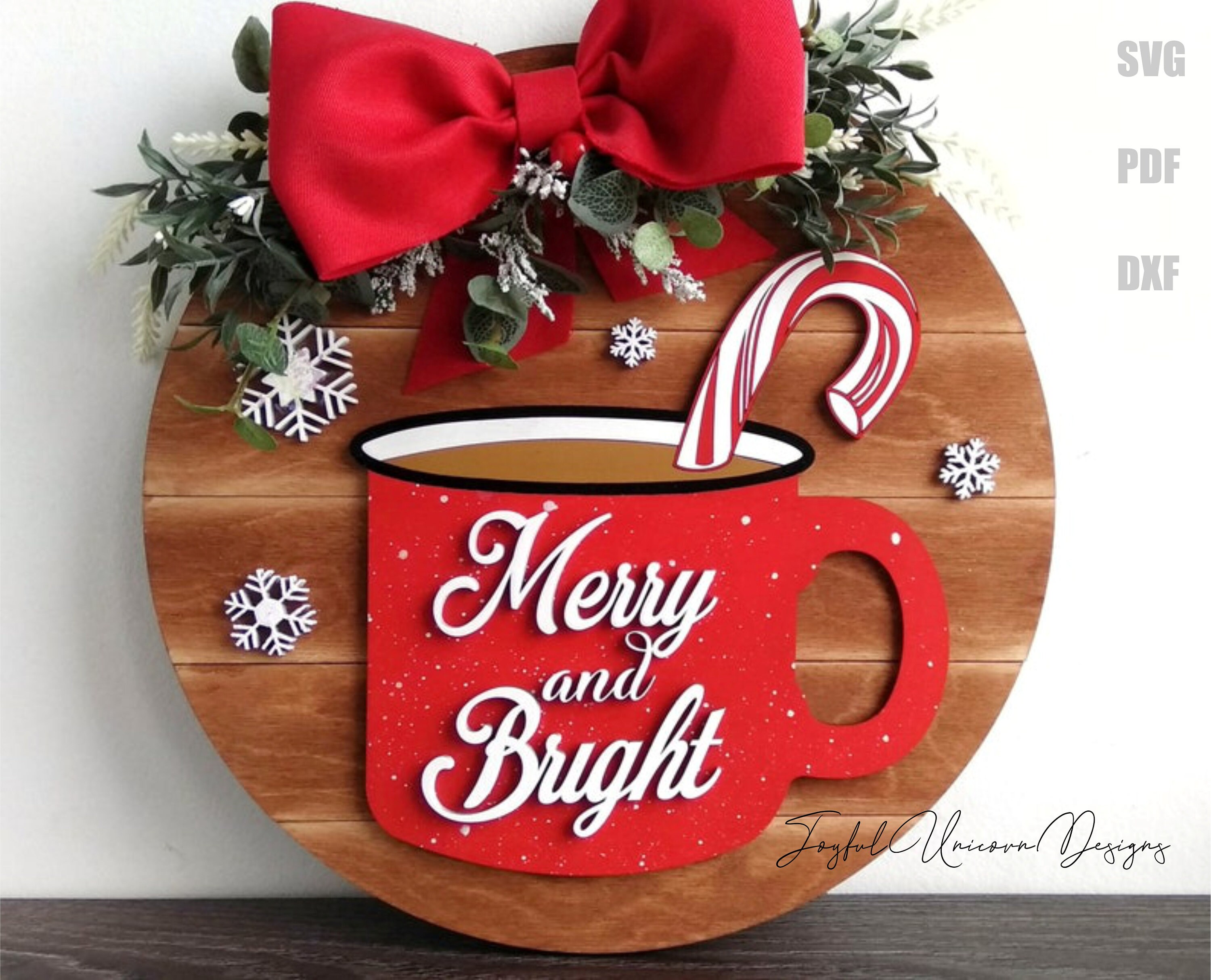 Hot Cocoa Mug Sign SVG Merry and Bright Christmas Sign SVG - Etsy