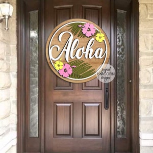 Aloha Door Hanger SVG, Tropical Leaf Welcome Sign SVG, Hawaii Wood ...