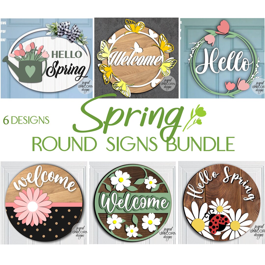 Spring Round Signs SVG Bundle, Spring Door Hanger SVG, Spring Welcome ...