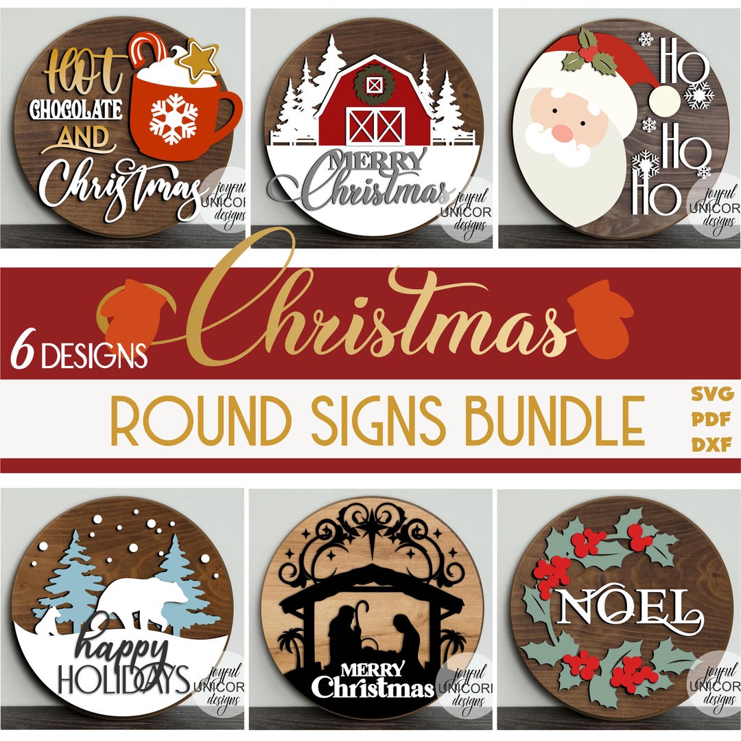 Christmas Wood Round Signs SVG Bundle, Winter Holidays Door Hangers SVG ...