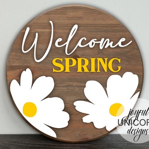 Welcome Spring Sign SVG, Daisy Door Hanger SVG, Floral Door Hanger SVG ...