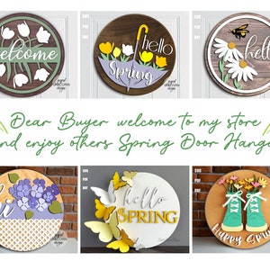 Hello Spring Sign SVG, Spring Door Hanger SVG, Daisy Round Sign SVG ...