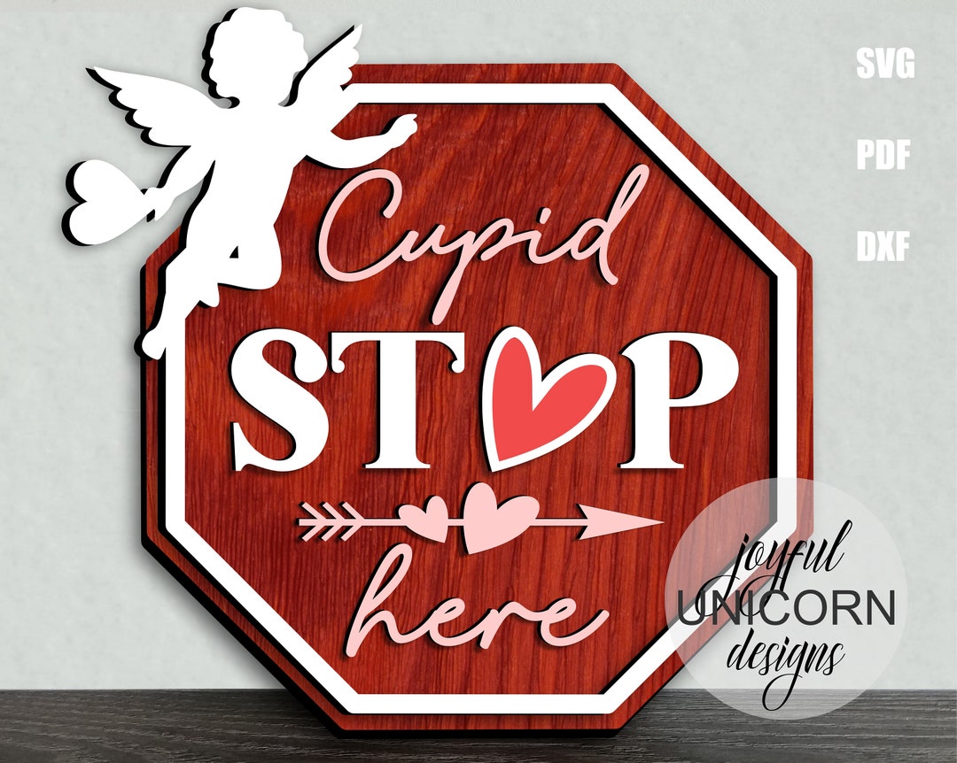 Cupid Stop Here Sign SVG, Valentines Day Door Hanger SVG, Valentines ...