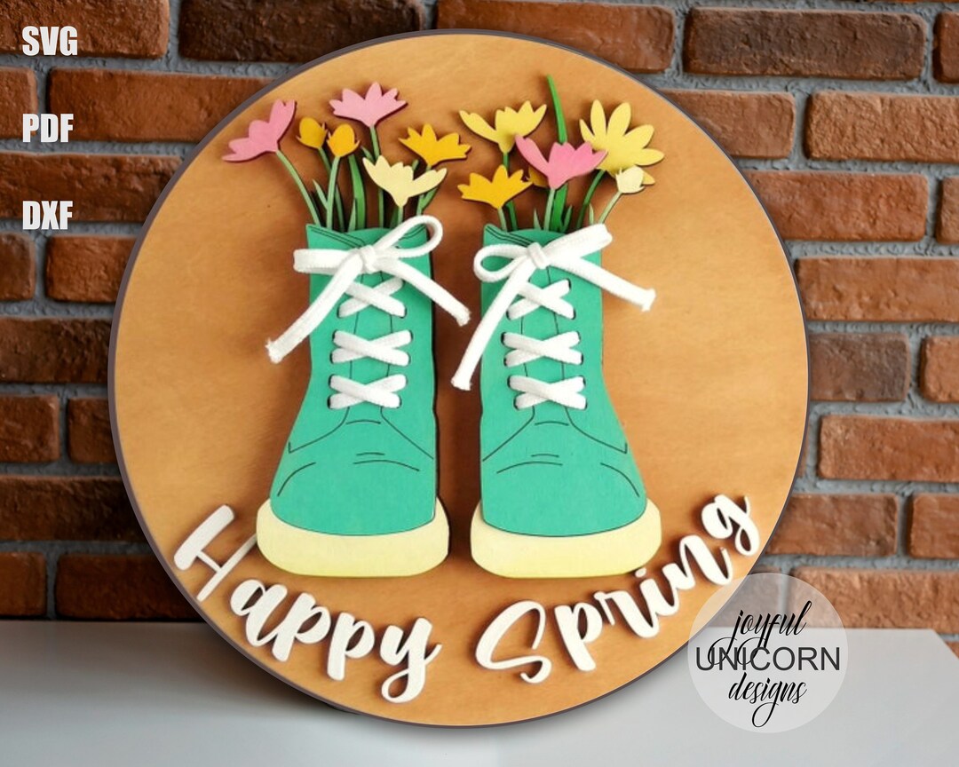 Happy Spring Round Sign SVG, Spring Boots With Flowers Sign SVG, Spring ...