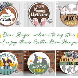 Hello Easter Round Sign SVG, Easter Bunny Welcome Sign SVG, Easter Door Hanger SVG, Happy Easter ...