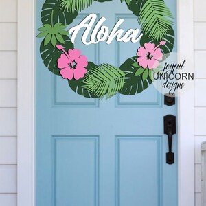 Aloha Welcome Sign SVG, Tropical Flower Wreath SVG, Hawaiian Door ...