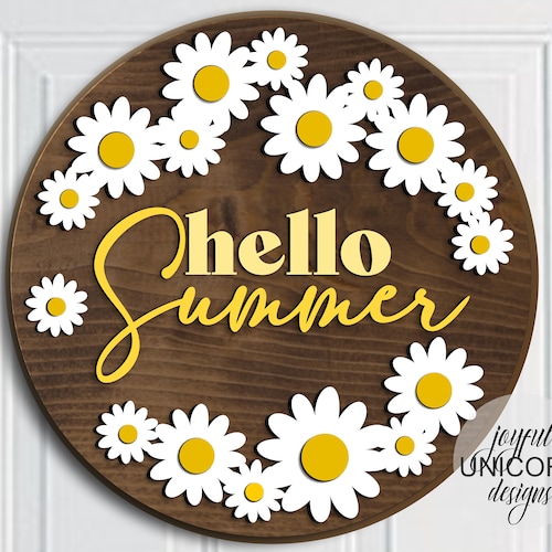 Hello Summer Flower Sign Round Door Hanger Svg Summer - Etsy