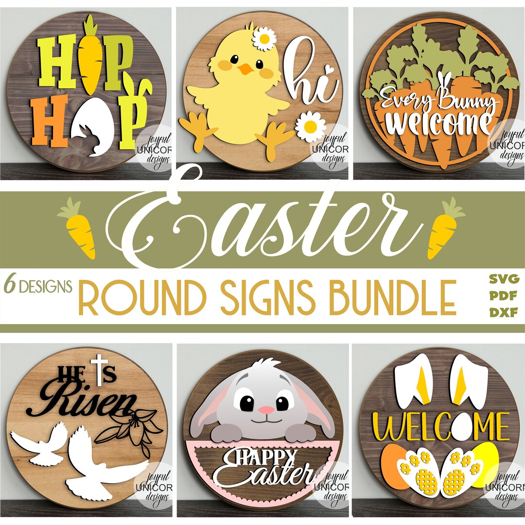 Easter Wood Round Signs SVG Bundle, Easter Door Hangers, Glowforge and ...