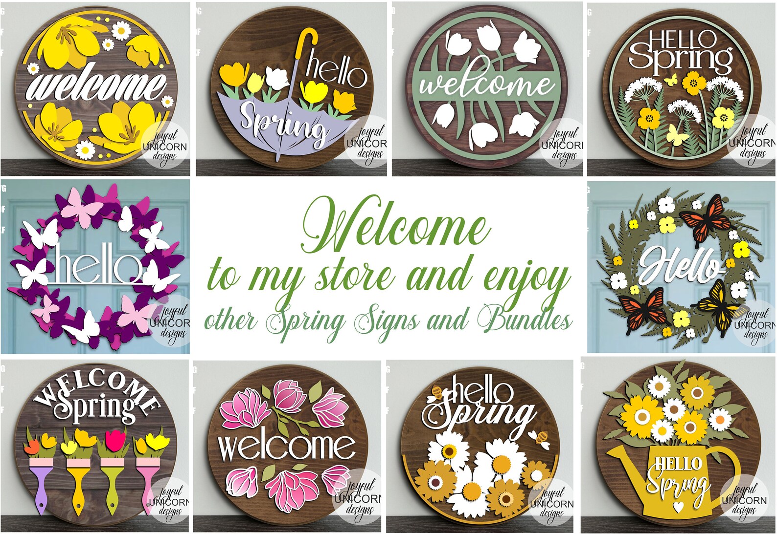 Magnolia Welcome Sign SVG, Floral Door Hanger SVG, Spring Wood Round ...