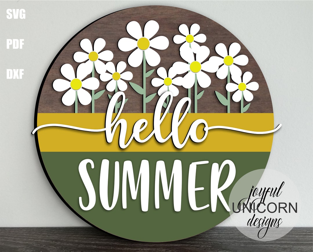 Hello Summer Sign SVG, Daisy Door Hanger SVG, Summer Welcome Sign ...