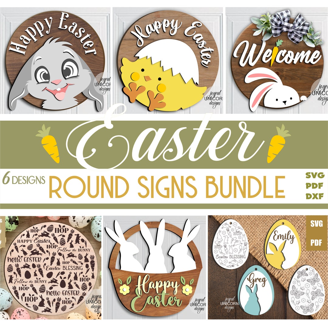 Easter Signs SVG Bundle, Easter Welcome Sign SVG, Bunny Door Hangers ...