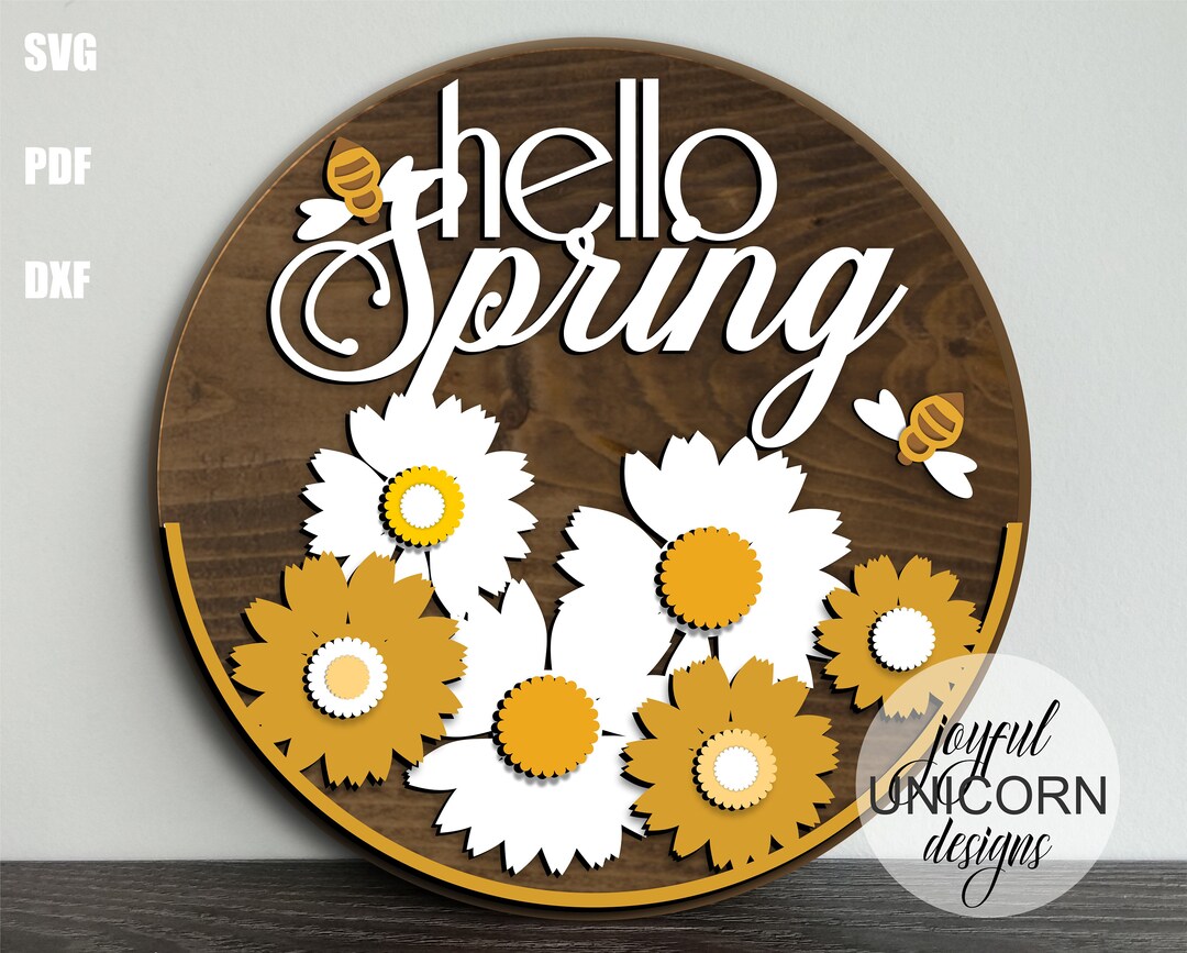 Hello Spring Sign With Daisies SVG, Spring Door Hanger SVG, Glowforgr ...