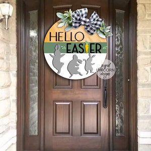 Hello Easter Round Sign SVG, Easter Bunny Welcome Sign SVG, Easter Door ...