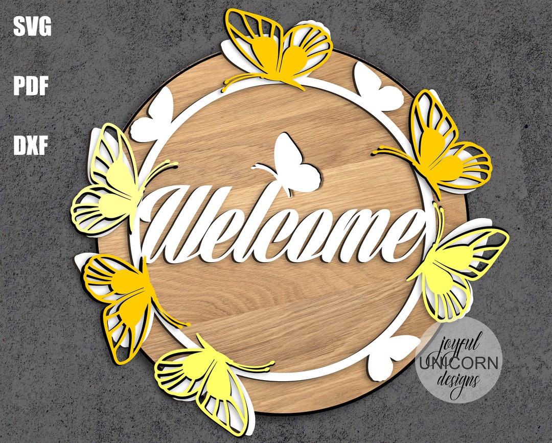 Butterfly Welcome Sign SVG, Spring Round Sign SVG, Summer Door Hanger ...