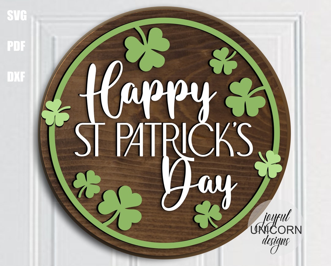 Happy St Patrick's Day Round Sign SVG Shamrock Door - Etsy
