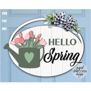 Hello Spring Sign SVG, Tulip Door Hanger SVG, Floral Door Hanger SVG ...