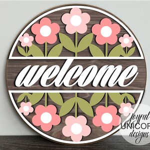 Daisy Welcome Sign SVG, Summer Floral Door Hanger SVG, Wood Round Sign ...