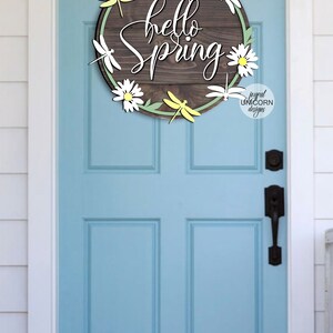 Hello Spring Sign SVG, Spring Door Hanger SVG, Daisy Round Sign SVG ...