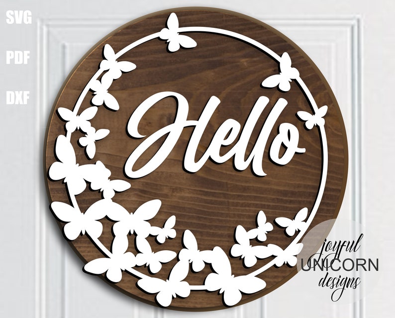 Butterfly Hello Welcome Sign SVG Summer Round Sign Spring - Etsy