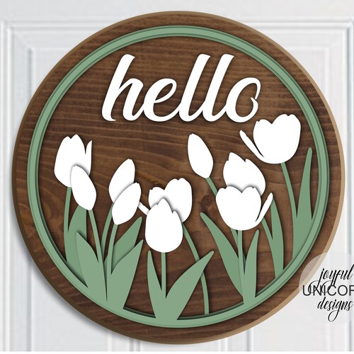 Hello Spring Sign SVG Spring Door Hanger SVG Daisy Round - Etsy
