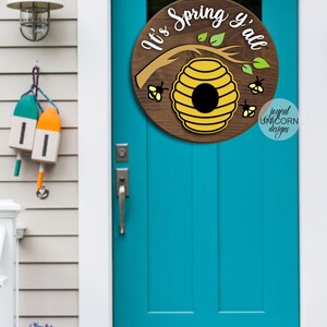 It's Spring Y'all Door Hanger SVG, Spring Round Sign SVG, Honey Bee ...