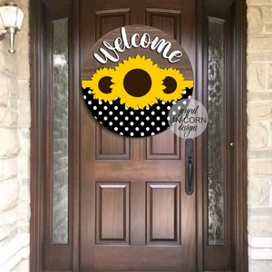 Sunflower Welcome Sign SVG, Autumn Round Sign SVG, Sunflower Door ...
