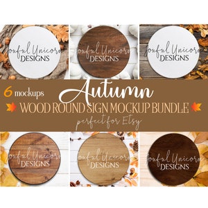Fall Wood Round Door Hanger 11,8 Inch Mockup Bundle, Autumn Wood Sign ...