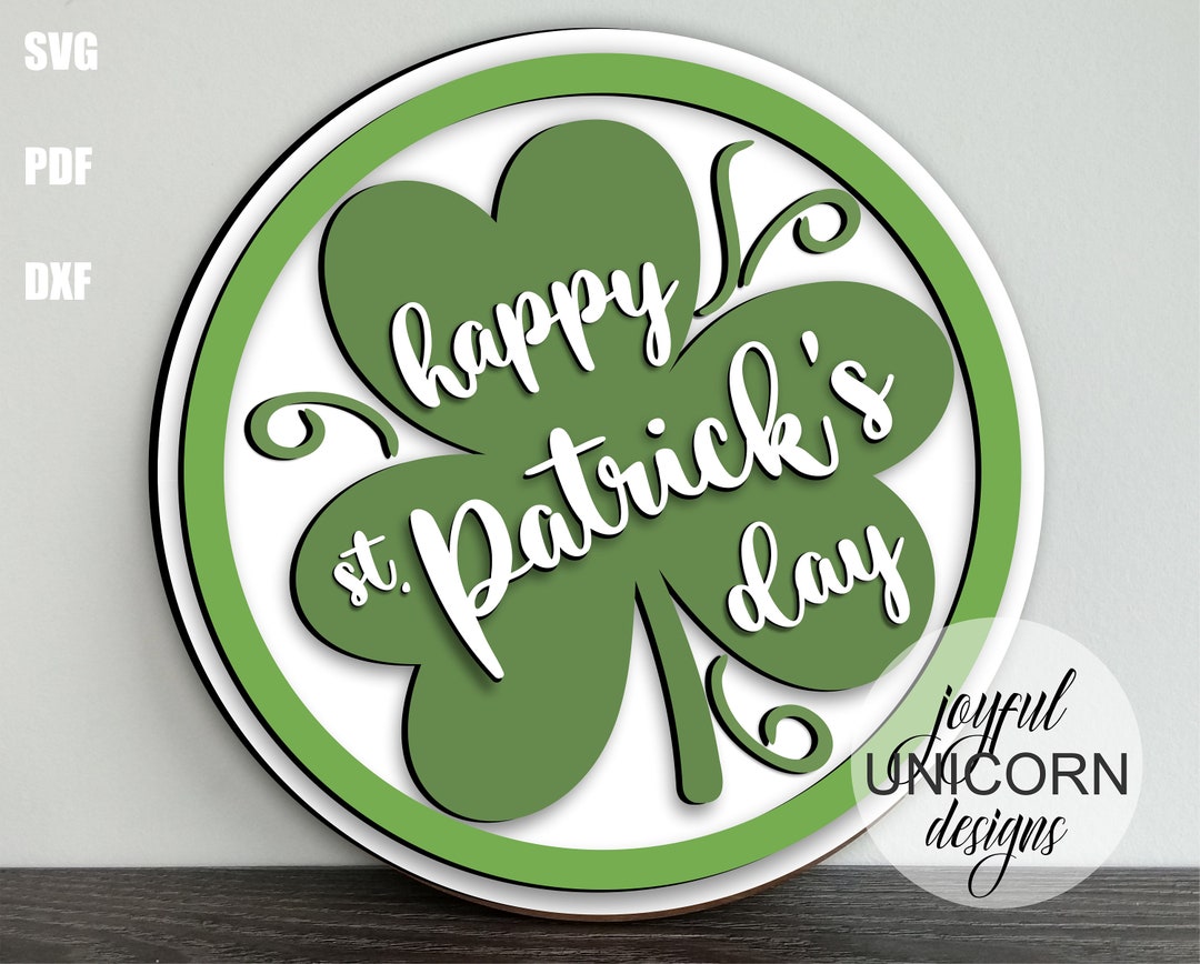 Happy St. Patricks Day Door Hanger SVG, Shamrock Round Sign SVG, Lucky ...