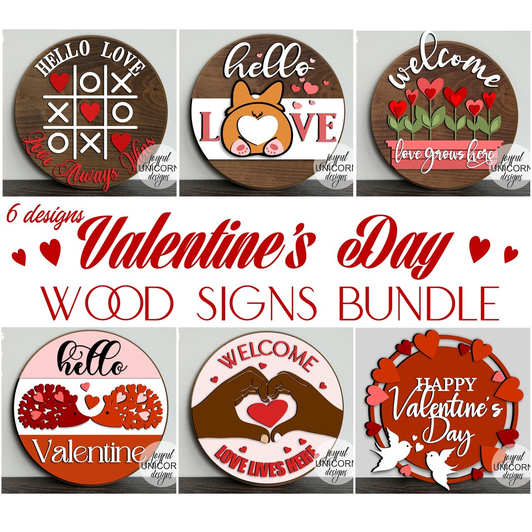 Valentine's Day Door Hangers Bundle SVG, Wood Round Signs, Glowforge ...