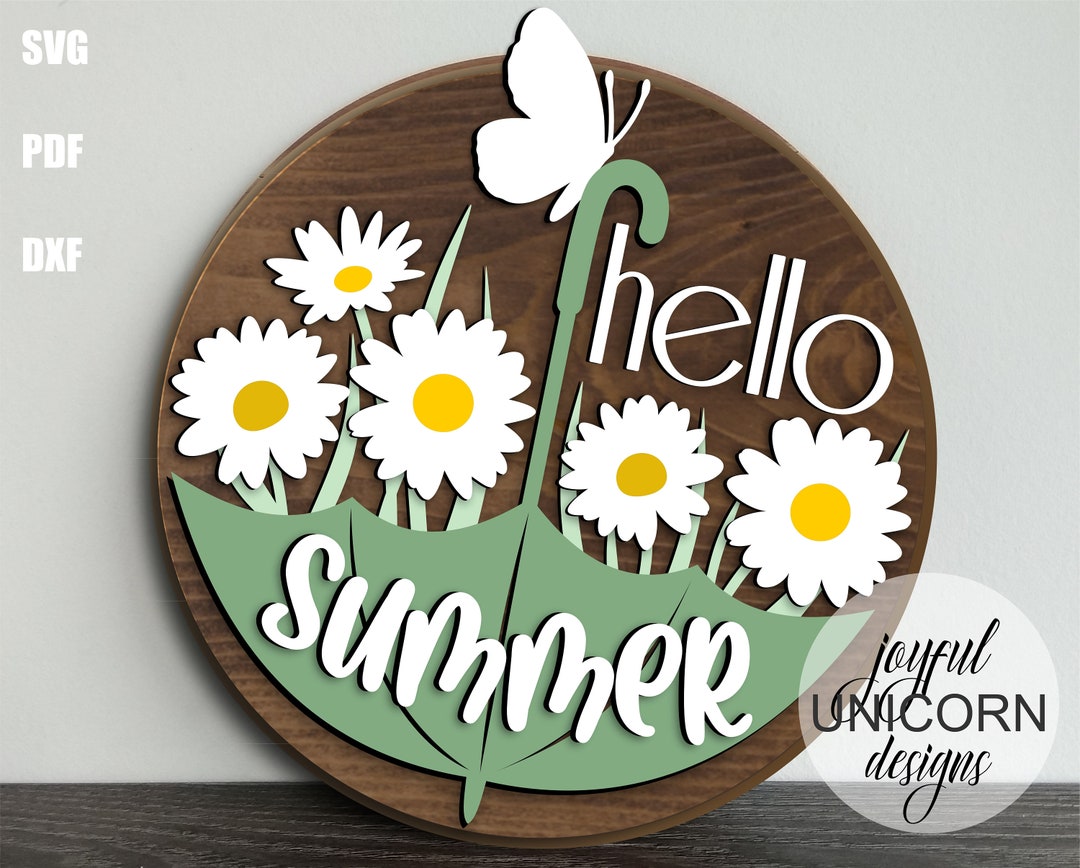 Hello Summer Round Sign SVG, Daisy Door Hanger SVG, Floral Door Hanger ...