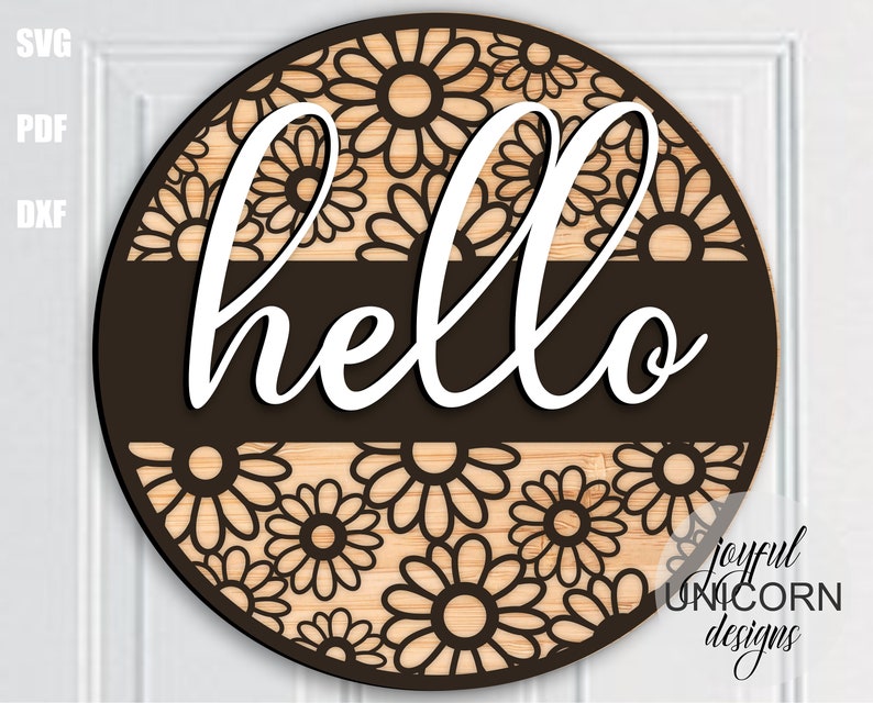 Hello Daisy Wood Round SVG Summer Door Hanger Laser Cut - Etsy