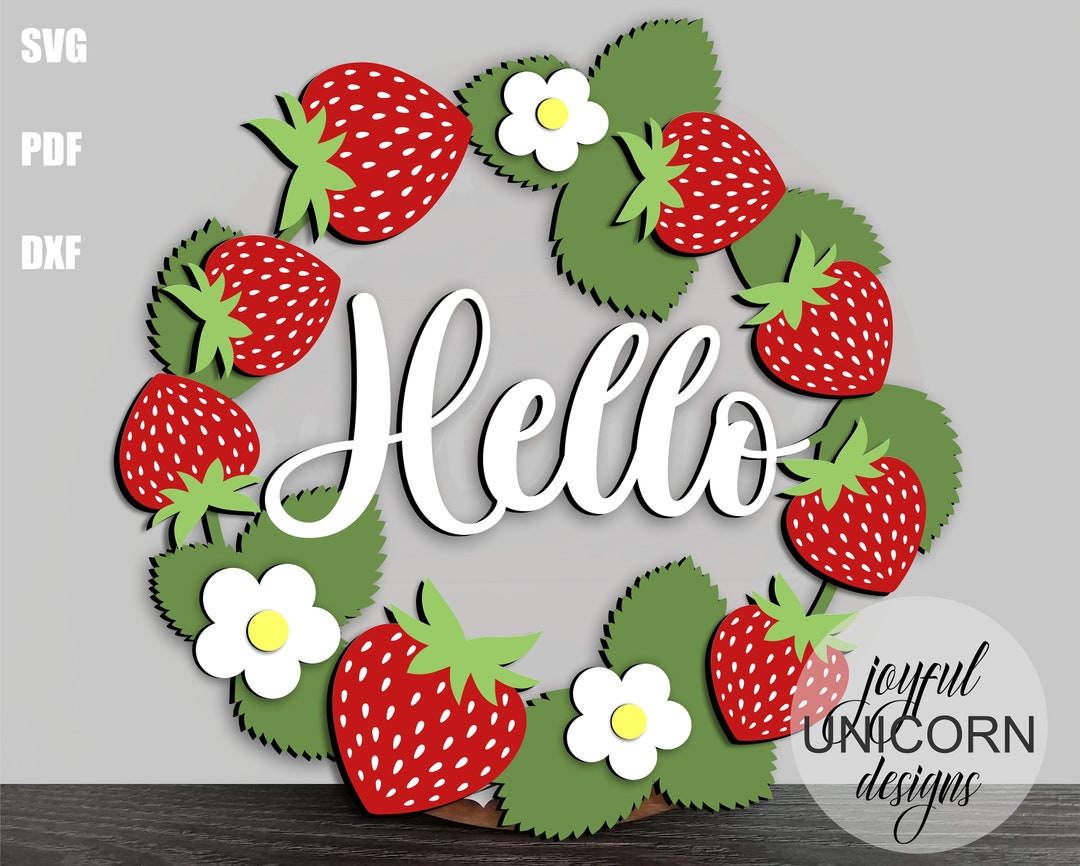 Hello Strawberry Summer Wreath SVG, Spring Door Hanger SVG, Summer ...