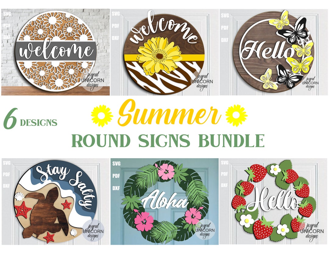 Summer Round Signs SVG Bundle Summer Welcome Door Hangers - Etsy