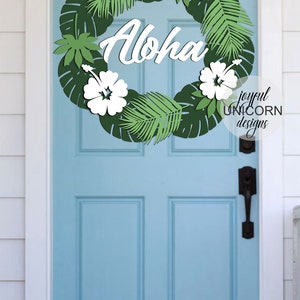Aloha Welcome Sign SVG, Tropical Flower Wreath SVG, Hawaiian Door ...