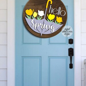 Hello Spring Sign SVG, Umbrella Door Hanger SVG, Tulip Door Hanger SVG ...