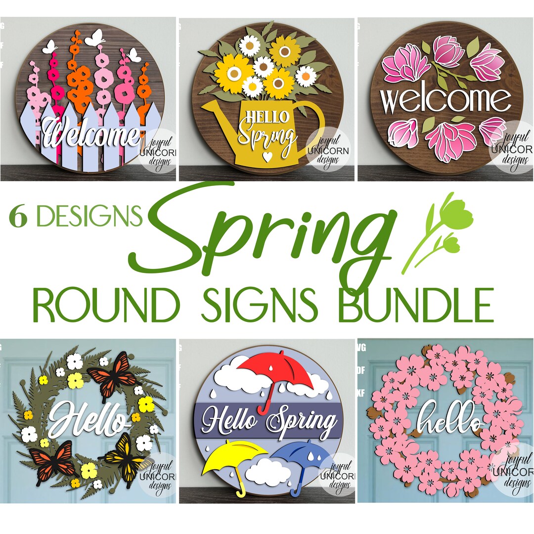 Spring Wood Round Signs SVG Bundle, Spring Door Hangers, Glowforge and ...