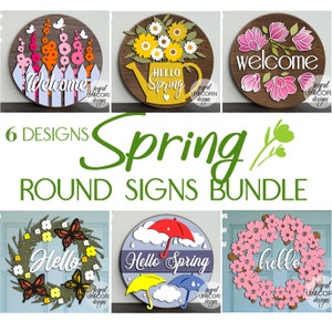 Spring Wood Round Signs SVG Bundle, Spring Door Hangers, Glowforge and ...