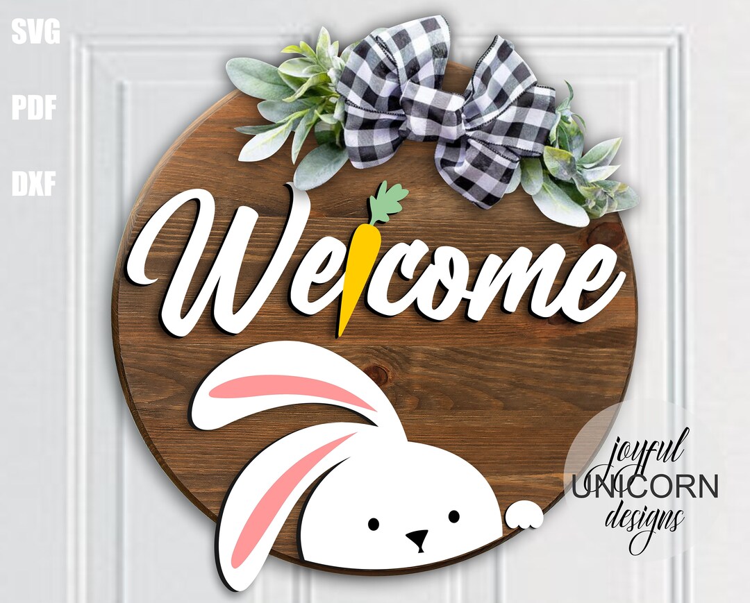 Easter Bunny Welcome Sign SVG Bunny Door Hanger SVG Easter - Etsy