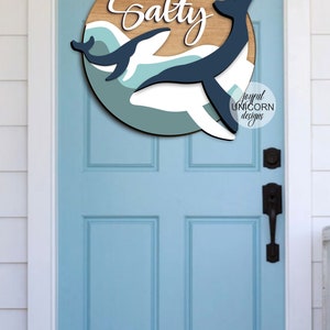 Stay Salty Wood Round Sign SVG, Whale Door Hanger SVG, Waves Laser Cut ...