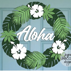 Aloha Welcome Sign SVG, Tropical Flower Wreath SVG, Hawaiian Door ...