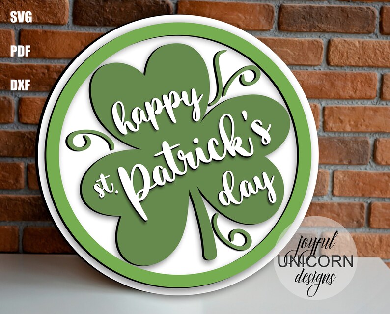 Happy St Patricks Day Door Hanger Svg Shamrock Round Sign Etsy