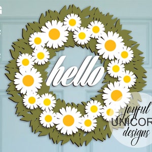 Daisy Welcome Wreath SVG, Summer Door Hanger SVG, Spring Door Wreath ...