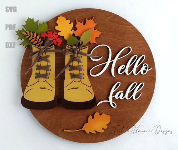 Hello Fall Sign SVG Fall Round Wood Sign SVG Fall Door - Etsy